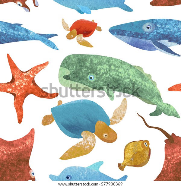 Seamless Texture On Ocean Animals Marine Stock Illustration 577900369