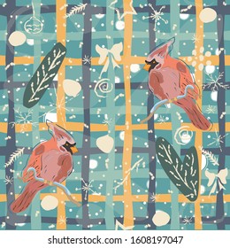 Seamless Winter Pattern Cute Cardinal Bird Stock Illustration ...