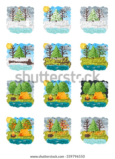 Seasons Style Round Pixels Stock Illustration 339796550 | Shutterstock