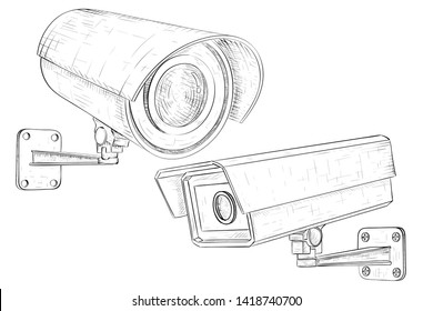 Security Cctv Camera Hand Drawn Sketch Stock Vector (Royalty Free ...