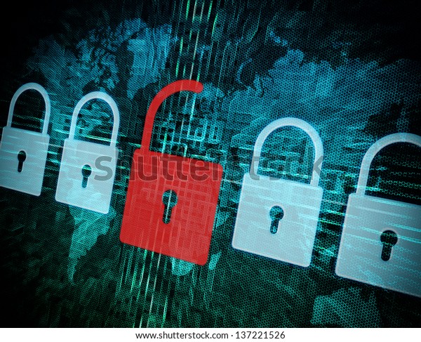Security Concept Lock On Digital Screen Stock Illustration 137221526