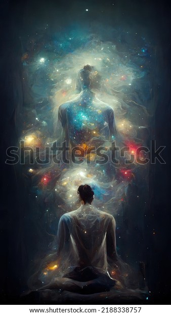 Selfprojection Meditating Man Realizing Itself Universe Stock ...