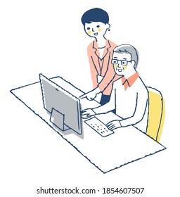 Senior Man Learning Computer Operation Female Stock Illustration 1854607507