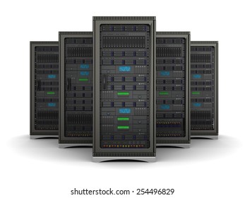 Server Racks Standing Row On White Stock Illustration 254496829