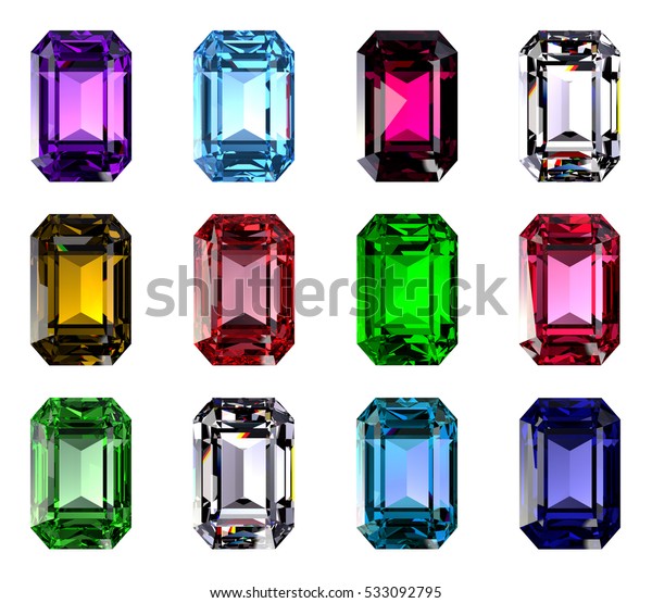 Set 12 Rectangle Emerald Cut Gems Stock Illustration 533092795 ...