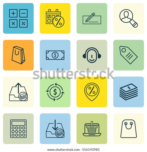 Set Of 16 Commerce Icons. Includes Dollar Banknote, E-Trade, Black ...