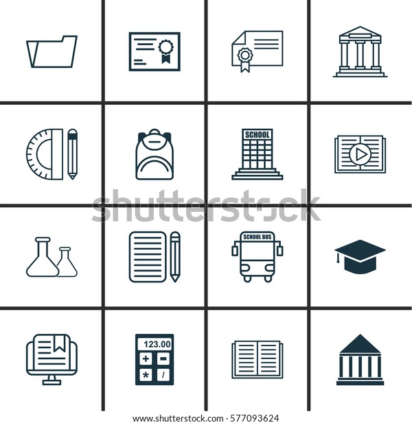 Set Of 16 School Icons. Includes Graduation, Electronic Tool, Academy ...