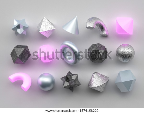 Set 3d Render Realistic Primitives On Stock Illustration 1574158222 ...