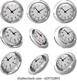Set Analog Wall Clocks Different Perspectives Stock Illustration ...