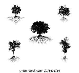 Set Big Tree Silhouettes Root Isolated Stock Illustration 1075491764 ...