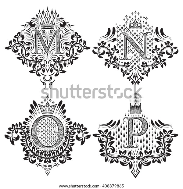 Set Bitmap Ornamental Monogram Coats Arms Stock Illustration 408879865 ...