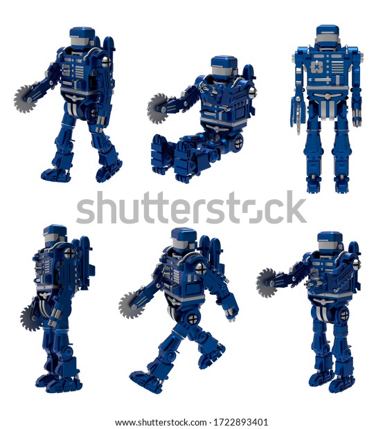 Set Blue Robots Concept Combat Robot: ภาพประกอบสต็อก 1722893401 ...