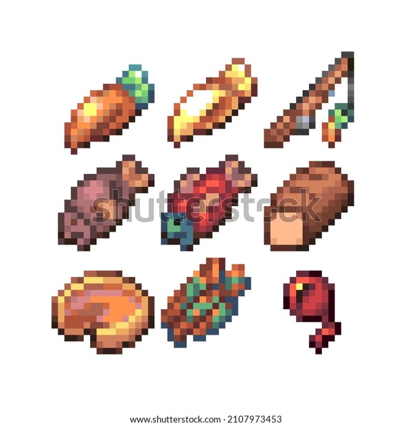 Set Bundle Foods Drawing Pixel Art Stock Illustration 2107973453 ...