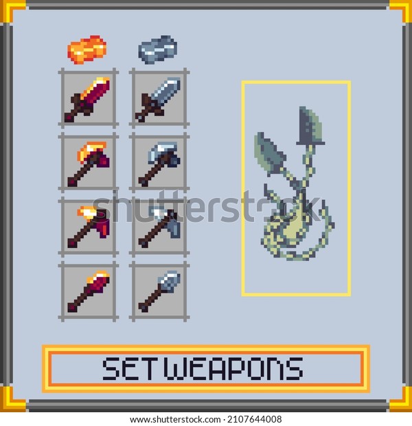 Set Bundle Weapons Pixel Art Game Stock Illustration 2107644008 ...