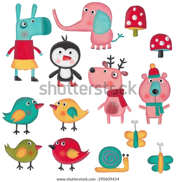 Set Cartoon Characters Over White Background Stock Illustration ...