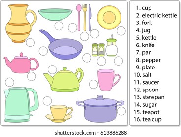 Set Cartoon Tableware Write Correct Numbers Stock Illustration ...