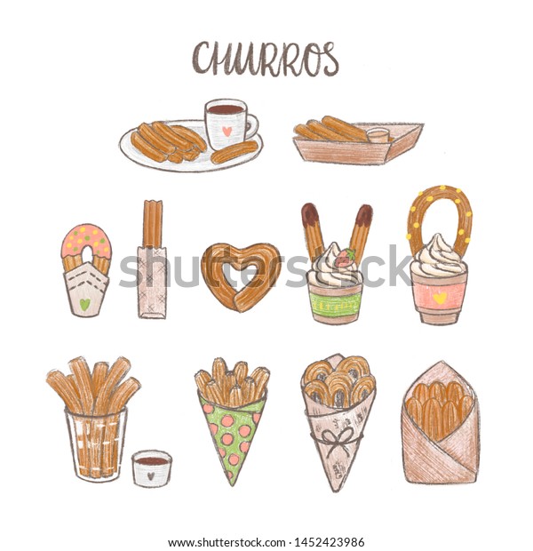 Set Churros Different Ways Cooking Serving Stock Illustration ...
