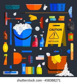 Set Cleaning Tools Flat Design Style Stock Illustration 458388271 ...