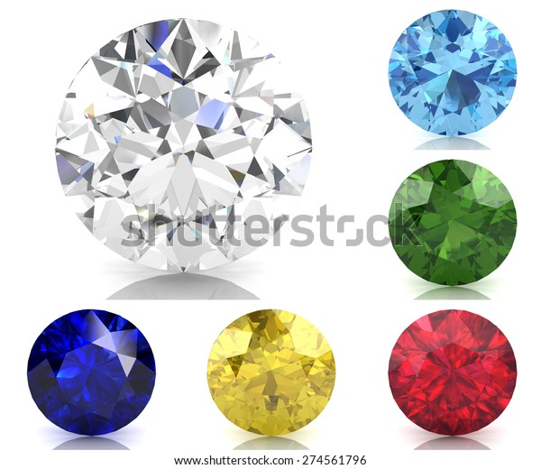 Set Colored Gems High Resolution 3d Stock Illustration 274561796