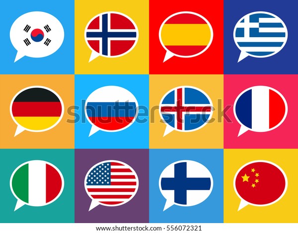 Set Colourful Speech Bubbles Different Countries Stock Illustration ...