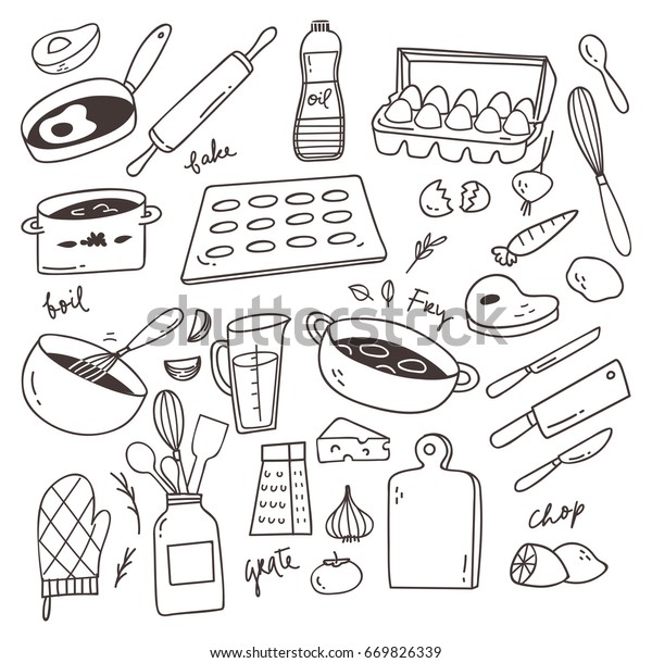 Set Cooking Doodle Design Element Stock Illustration 669826339