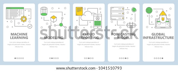 Set of data science concept banners. Machine learning, Modeling, Cloud ...