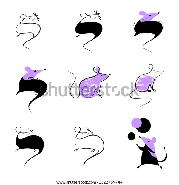 Set Different Pose Mouse Rat Isolated Stock Illustration 1322759744 ...
