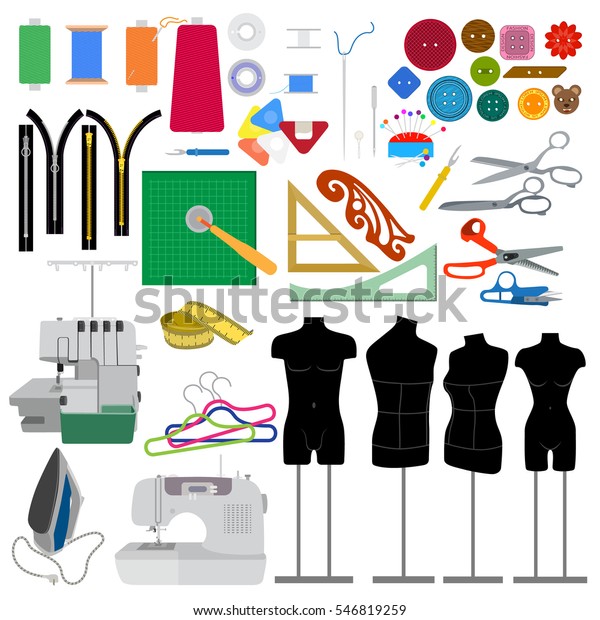 Set Elements Sewing Clothes Collection Cutting Stock Illustration ...