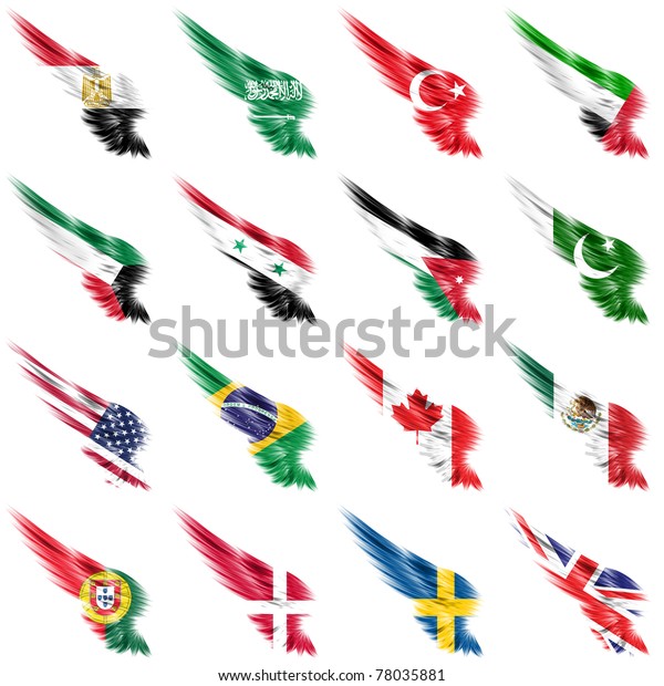 Set Flags On Wings White Background Stock Illustration 78035881
