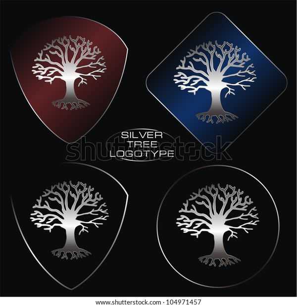 Set Four Logos Silver Tree On Stock Illustration 104971457 | Shutterstock