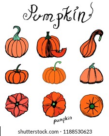 Set Hand Draw Pumpkins Stock Illustration 1188530623 | Shutterstock