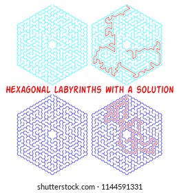 Set Hexagonal Labyrinths Solution Color Hexagonal Stock Illustration ...