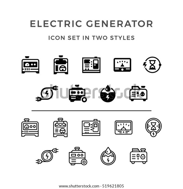 Set Icons Electrical Generator Two Styles Stock Illustration 519621805