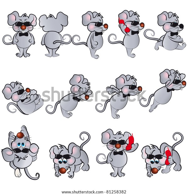 Set Mice Animation Mouse Performs Different: ภาพประกอบสต็อก 81258382 ...