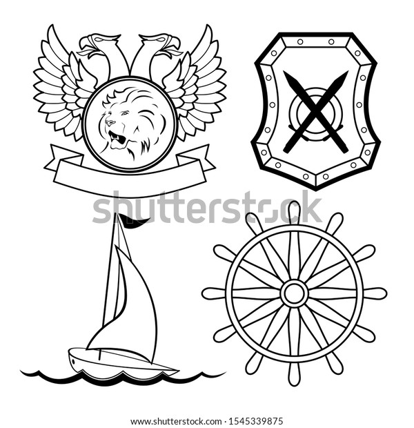 Set Nautical Design Elements Naval Symbols Stock Illustration ...