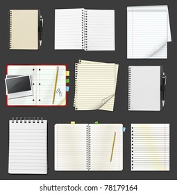 Set Opened Notebooks Isolated On Black Stock Illustration 78179164 ...