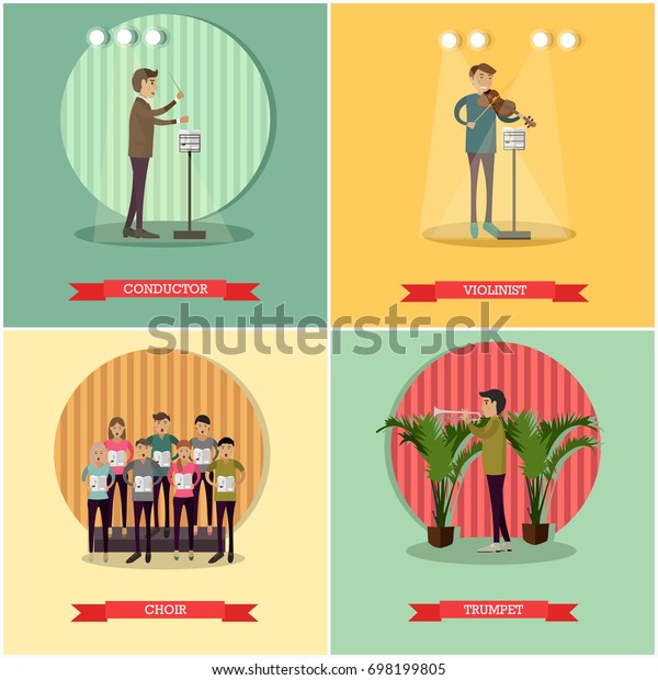 Set Orchestra Concept Posters Conductor Violinist 스톡 일러스트 698199805 ...