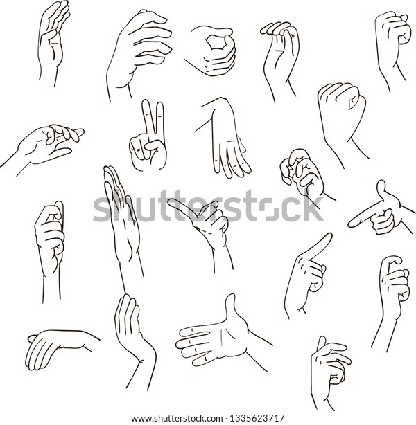 Set Realistic Gestures Hand Shape Black Stock Illustration 1335623717 ...