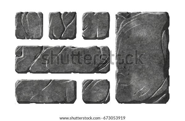 Set Realistic Stone Interface Buttons Fantasy Stock Illustration ...
