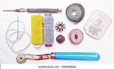Sewing Objects On White Background Color Stock Illustration 1440953840