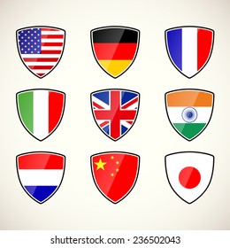 National Flags World Shield Shape Stock Vector (Royalty Free) 1511090756