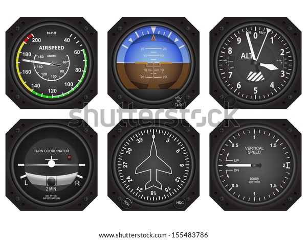 Set Six Aircraft Avionics Instruments Illustration Stock Illustration ...
