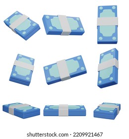 Set Stacking Blue Banknote 3d Rendering Stock Illustration 2209921467 ...