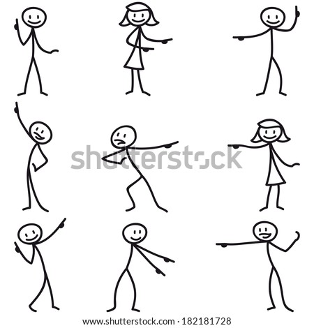 Set Stick Figures Stickman Pointing Showing Stock Illustration ...