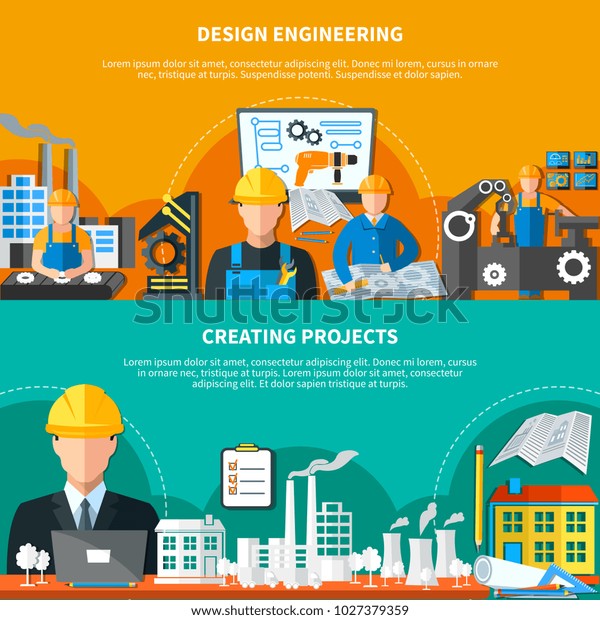 Set Two Horizontal Engineering Banners Compositions Stock Illustration ...