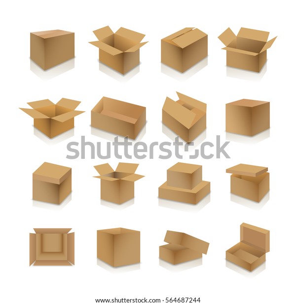 Set Various Cardboard Boxes Shadow Mirror Stock Illustration 564687244