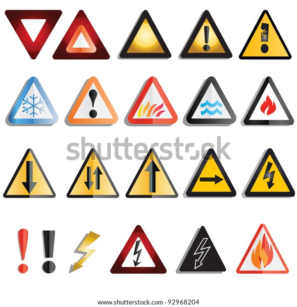 Set Various Hazard Warning Triangles Jog Stock Illustration 92968204 ...
