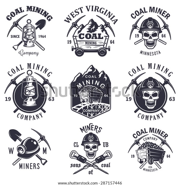 Set Vintage Coal Mining Emblems Labels Stock Illustration 287157446