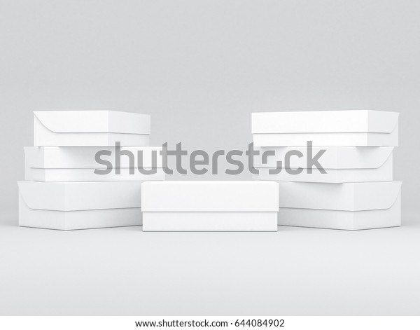 Seven White Shoe Boxes Mockup 3d Stock Illustration 644084902 ...