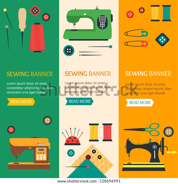 Sewing Banner Vertical Set Flat Design Stock Illustration 528696991 ...